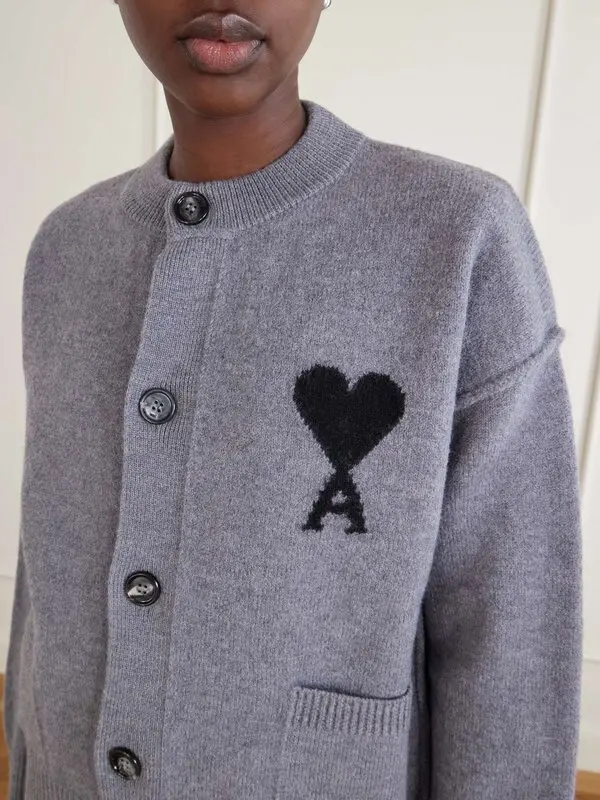 AMI Paris Intarsia Wool Cardigan