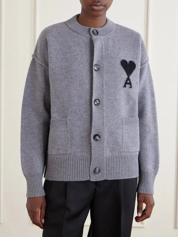 AMI Paris Intarsia Wool Cardigan