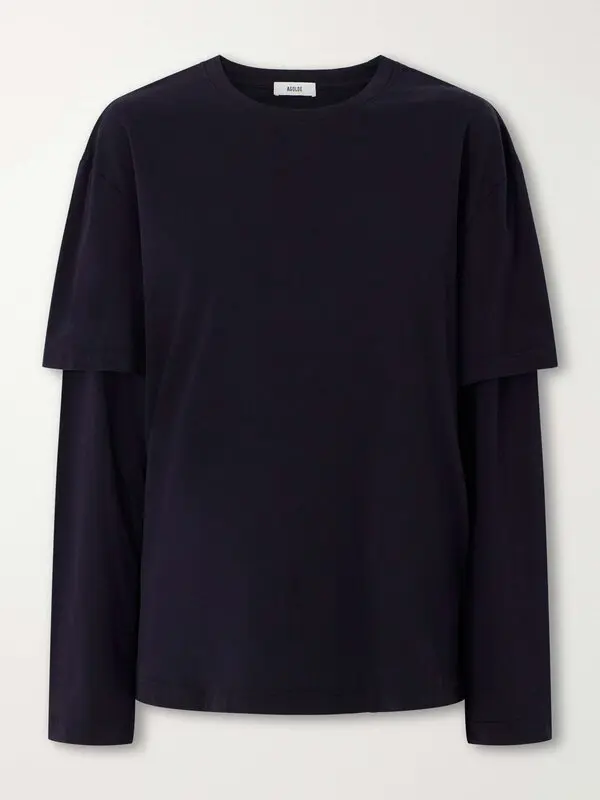 AGOLDE Lois Layered Organic Cotton-jersey T-shirt - Navy