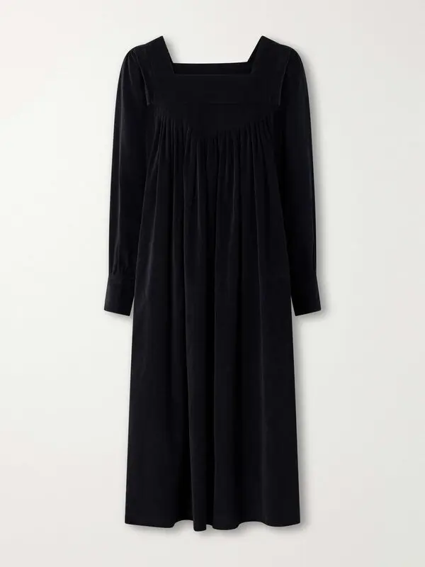 Thierry Colson Tatiana Cotton And Wool-blend Corduroy Midi Dress - Black