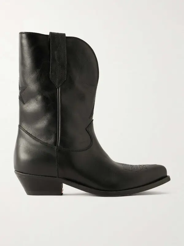 GOLDEN GOOSE Wish Star Embroidered Leather Ankle Boots - Black