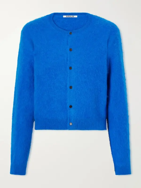 Auralee Garment-dyed Alpaca Cardigan - Blue