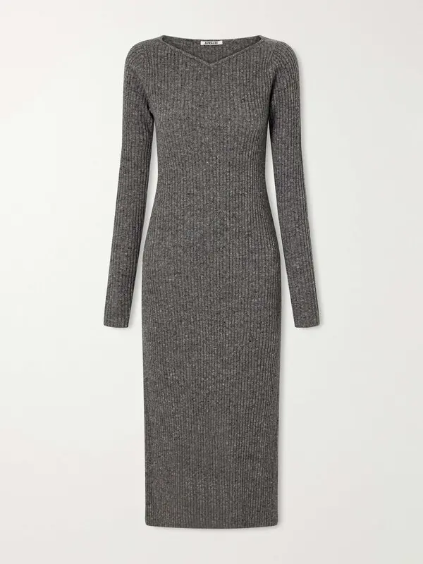 Auralee Ribbed Cashmere Midi Dress - Gray