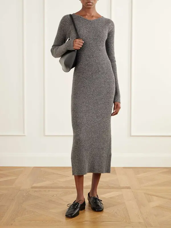 Auralee Ribbed Cashmere Midi Dress