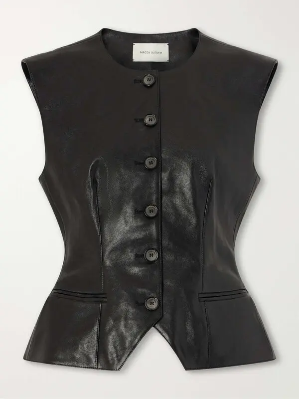 Magda Butrym Cropped Full-grain Leather Vest - Black