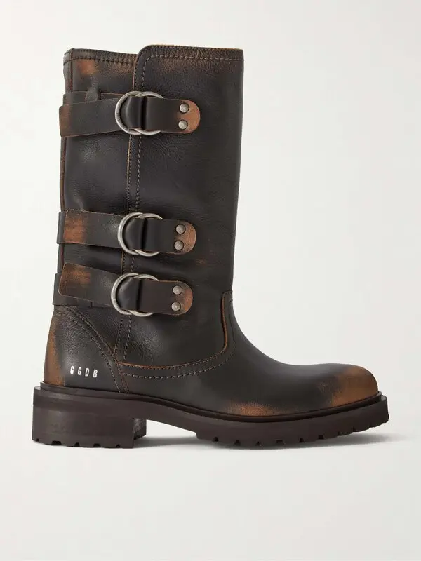GOLDEN GOOSE Kurt Distressed Leather Knee Boots - Brown