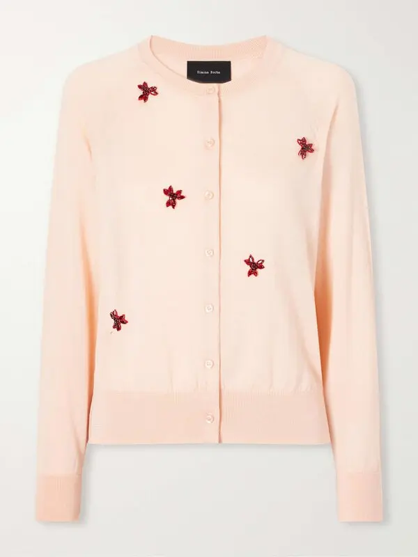 Simone Rocha Crystal-embellished Wool And Silk-blend Cardigan - Pink