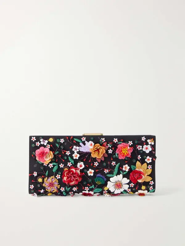 Carolina Herrera Floral-embellished Silk-faille Clutch