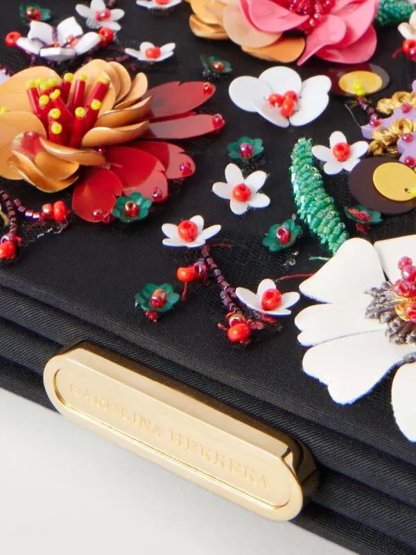 Carolina Herrera Floral-embellished Silk-faille Clutch