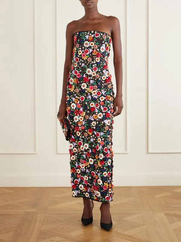 Carolina Herrera Floral Embellished Silk Faille Clutch