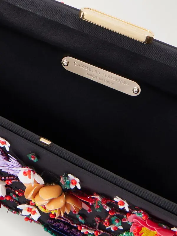 Carolina Herrera Floral Embellished Silk Faille Clutch
