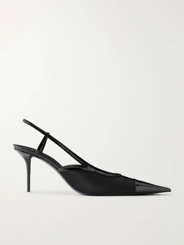 Saint Laurent Renee 75 Cassandre-embroidered Slingback Pumps