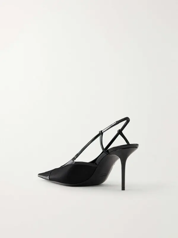 Saint Laurent Renee 75 Cassandre-embroidered Slingback Pumps