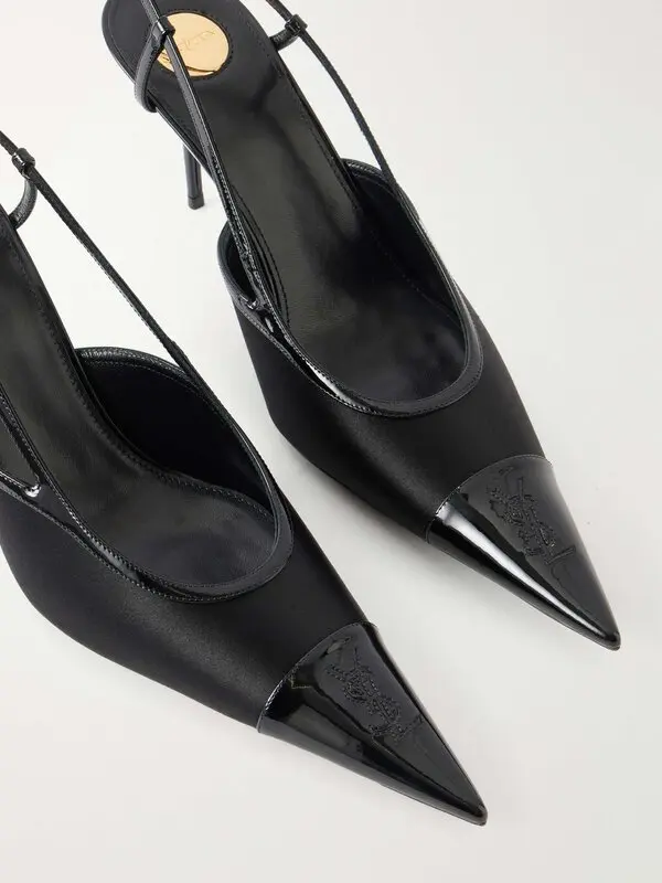 Saint Laurent Renee 75 Cassandre-embroidered Slingback Pumps
