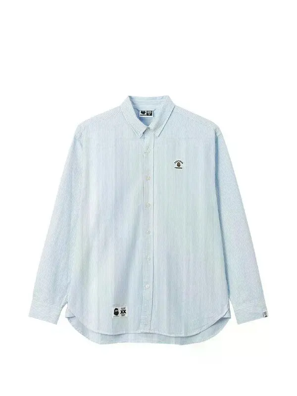 FINGERCROXX Striped Logo-patch Shirt - Blue