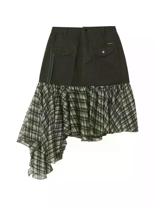 MUSIUM DIV. Check-pattern Ruffled Midi Skirt - Green