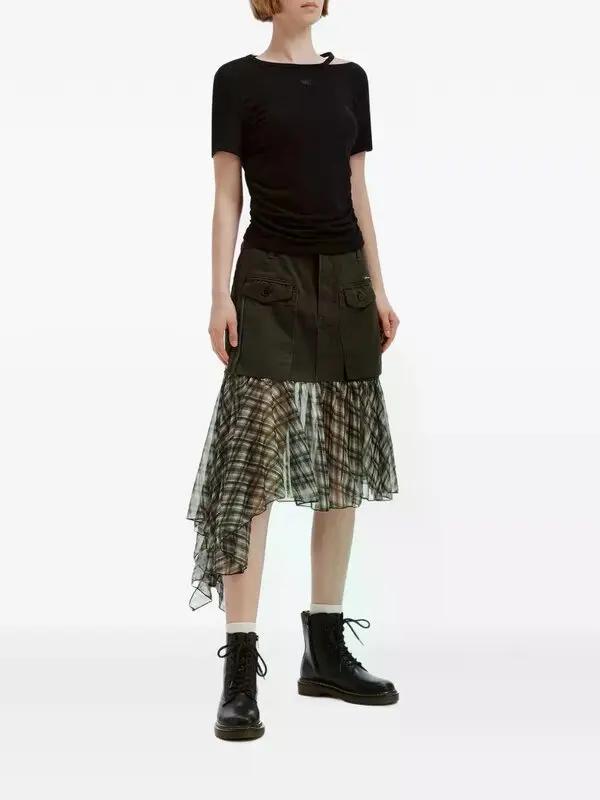 MUSIUM DIV. Check-pattern Ruffled Midi Skirt