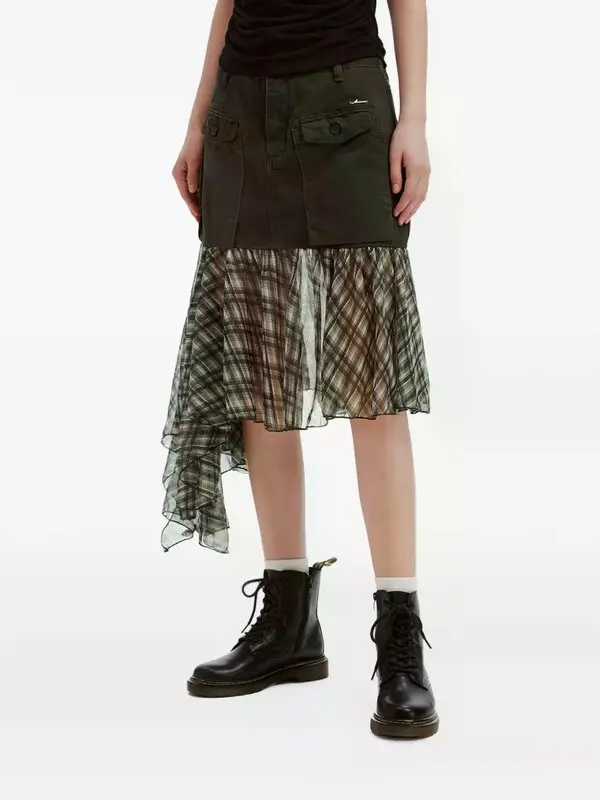 MUSIUM DIV. Check-pattern Ruffled Midi Skirt
