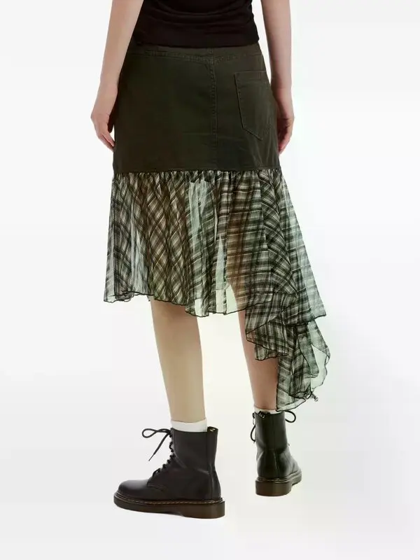 MUSIUM DIV. Check-pattern Ruffled Midi Skirt
