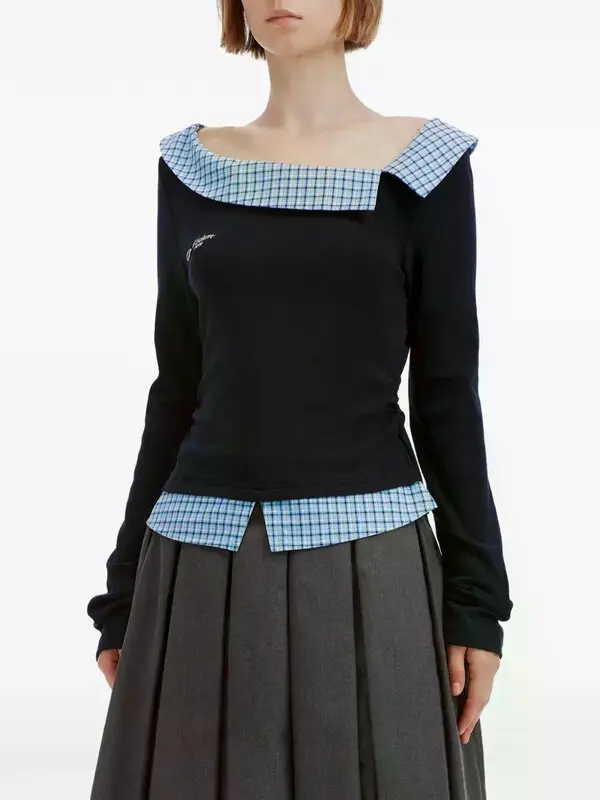 MUSIUM DIV. Checked-trim Long-sleeve Jersey
