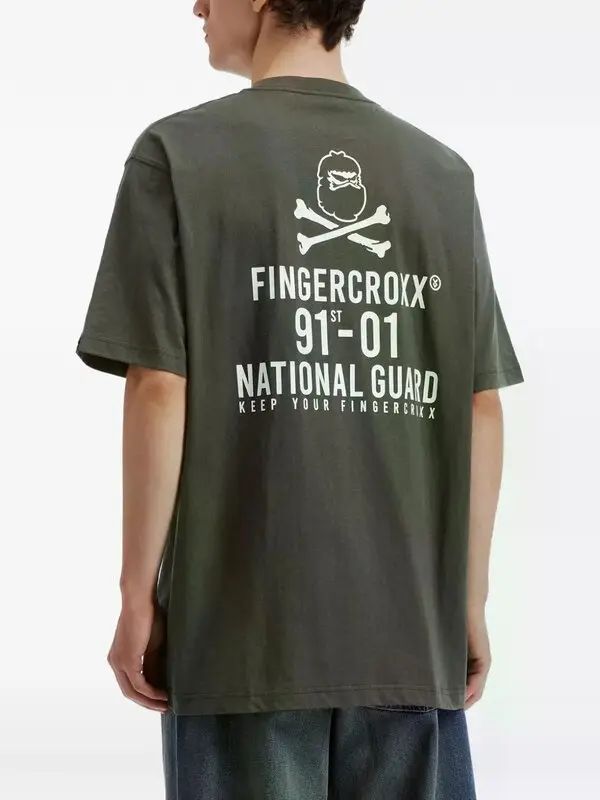 FINGERCROXX Logo-embroidered Graphic-print T-shirt