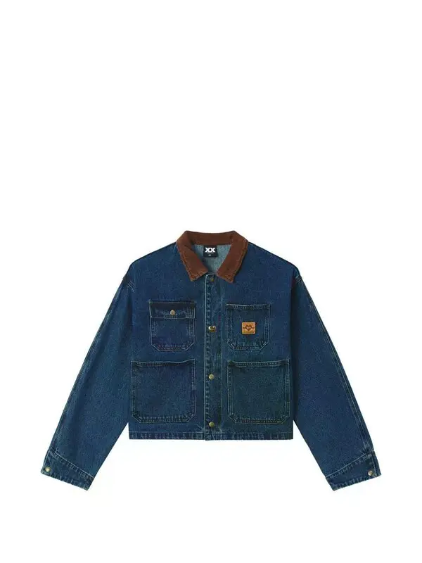 FINGERCROXX Corduroy-collar Cropped Denim Jacket