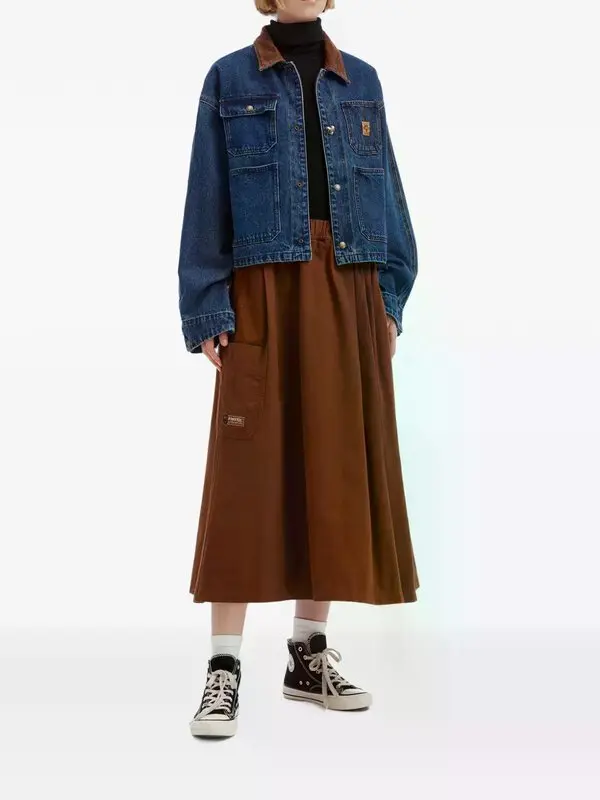 FINGERCROXX Corduroy-collar Cropped Denim Jacket