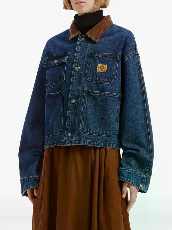 FINGERCROXX Corduroy-collar Cropped Denim Jacket
