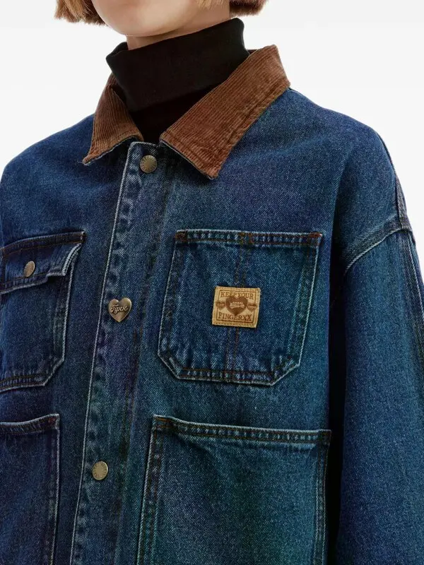 FINGERCROXX Corduroy-collar Cropped Denim Jacket
