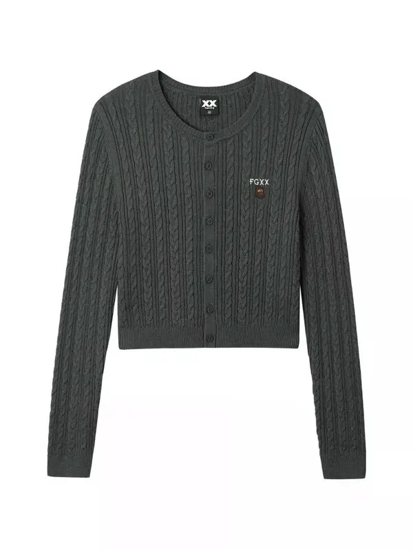 FINGERCROXX Cable-knit Logo-patch Cardigan - Grey