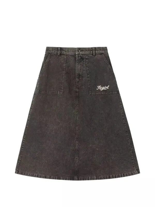 FINGERCROXX Logo-embroidered Corduroy Midi Skirt - Grey