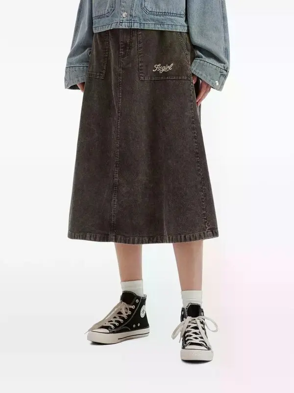 FINGERCROXX Logo-embroidered Corduroy Midi Skirt