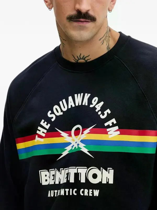 BENETTON X Stranger Things Rainbow-stripe Crew-neck Sweatshirt - Blue