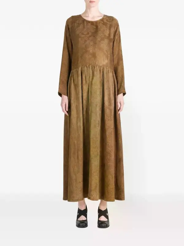 UMA WANG Damask Pattern Gathered Maxi Dress