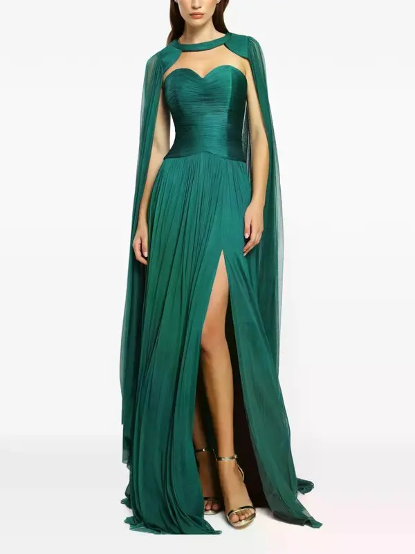 CRISTALLINI Nova Cape-detail Pleated Maxi Dress - Green