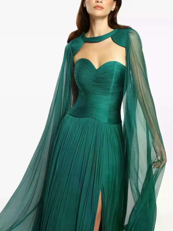CRISTALLINI Nova Cape-detail Pleated Maxi Dress