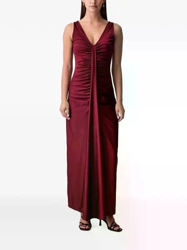 FRACOMINA Ruched V-neck Maxi Dress - Red