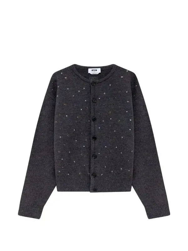 MSGM Crystal-embellished Eyelet Cardigan - Grey
