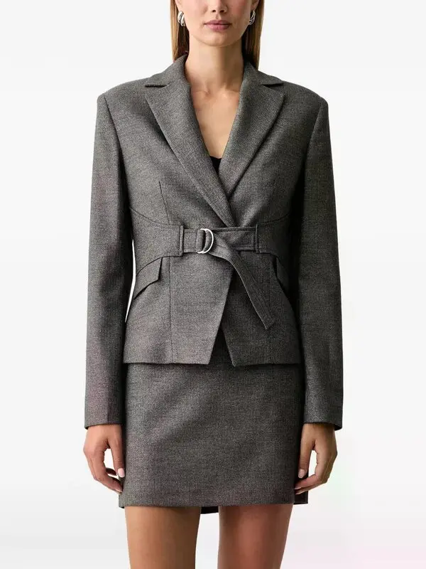 FRACOMINA Belted Herringbone Blazer - Grey