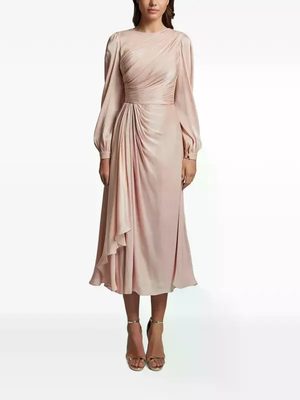 CRISTALLINI Norma Ruched Long-sleeve Midi Dress - Neutrals