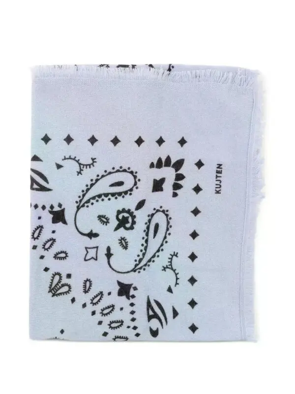 KUJTEN Paisley-print Frayed-edge Scarf - Blue