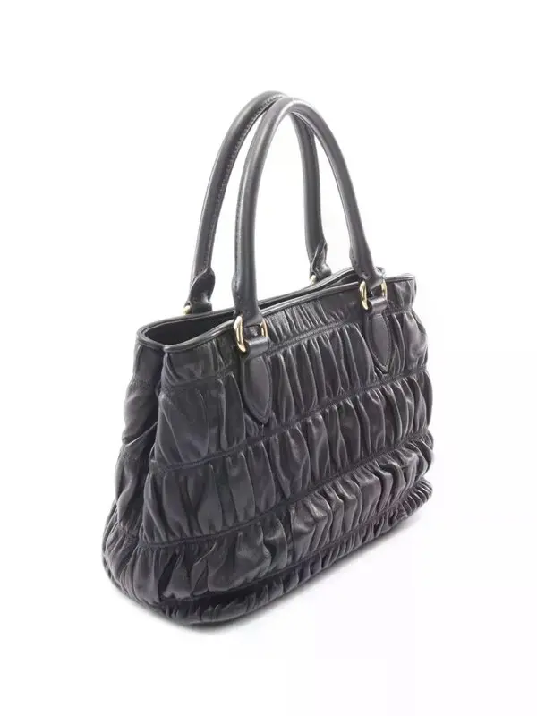 Prada Ruched Leather Handbag - Black