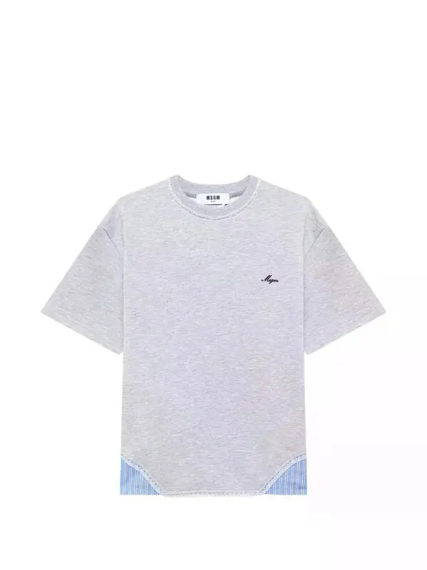 MSGM Lace-trim Logo-embroidered T-shirt - Grey