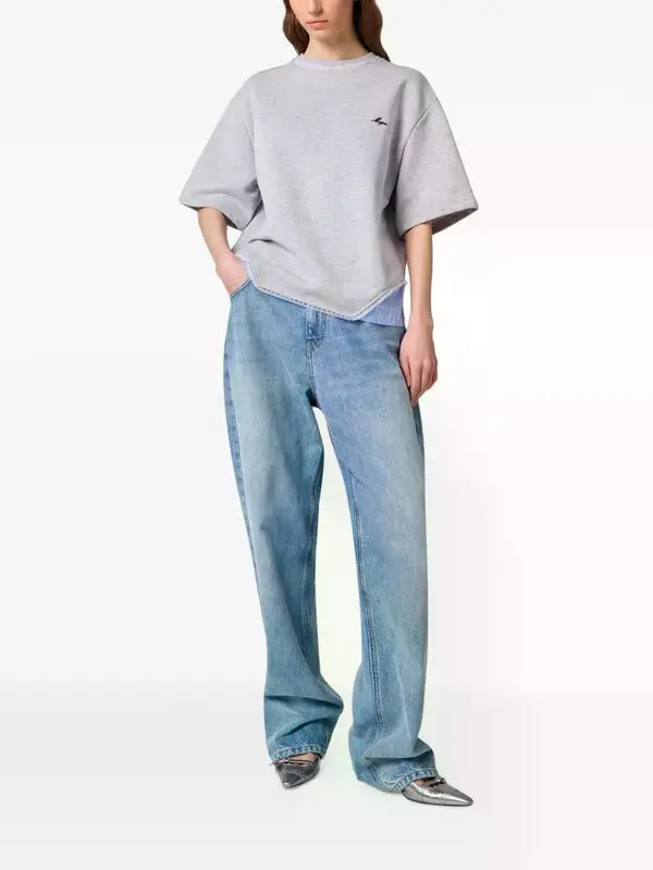 MSGM Lace-trim Logo-embroidered T-shirt