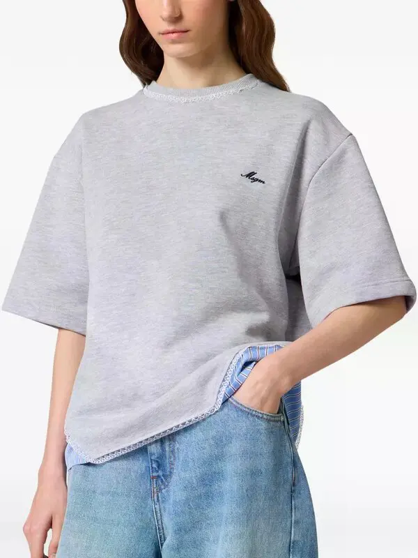 MSGM Lace-trim Logo-embroidered T-shirt