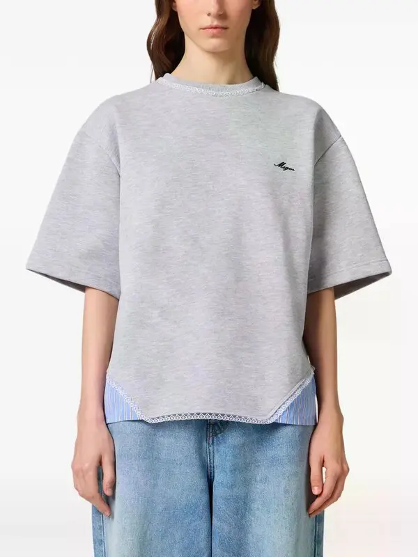 MSGM Lace-trim Logo-embroidered T-shirt