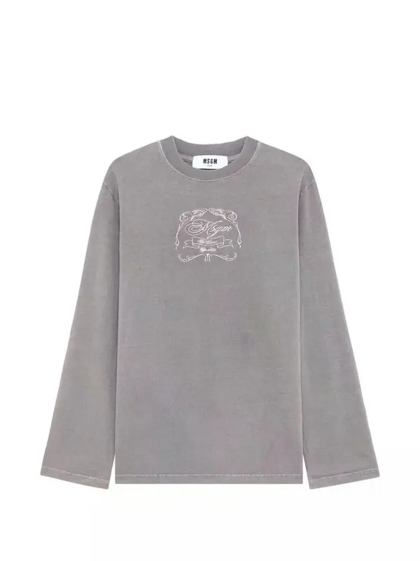 MSGM Embroidered Long-sleeve T-shirt - Grey