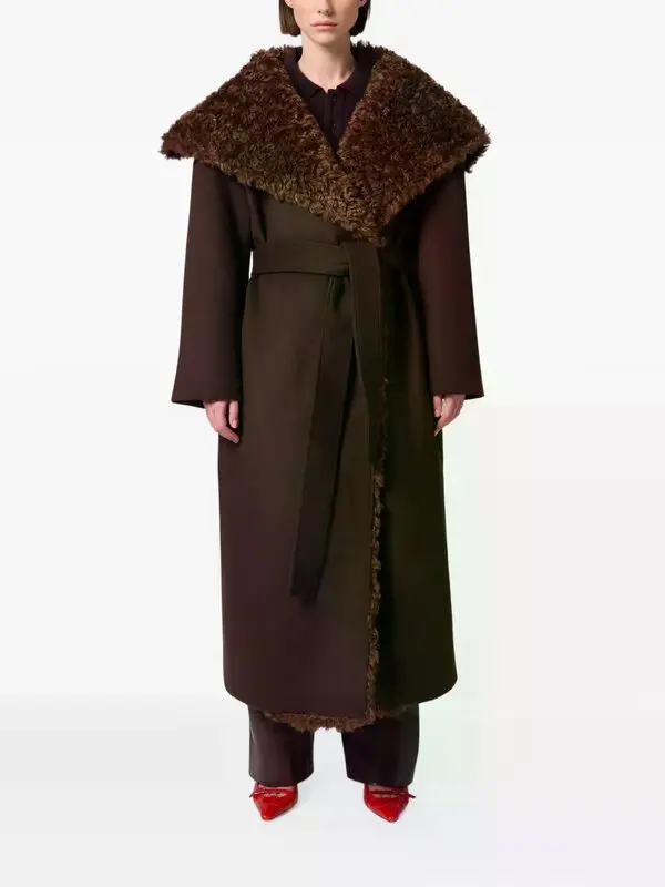 MSGM Shearling-trim Belted Coat