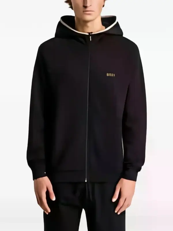 Hugo Cotton-blend Zip-up Hoodie With Contrast Binding - Black