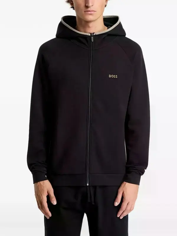 Hugo Cotton-blend Zip-up Hoodie With Contrast Binding